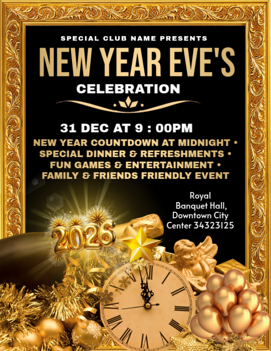 Black Maximalist New Year Eve's Party Flyer (us Letter) Template ...