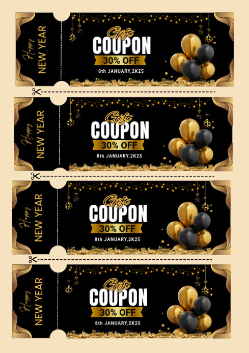 Black Maximalist New Year Gift Coupon A4 Template | PosterMyWall