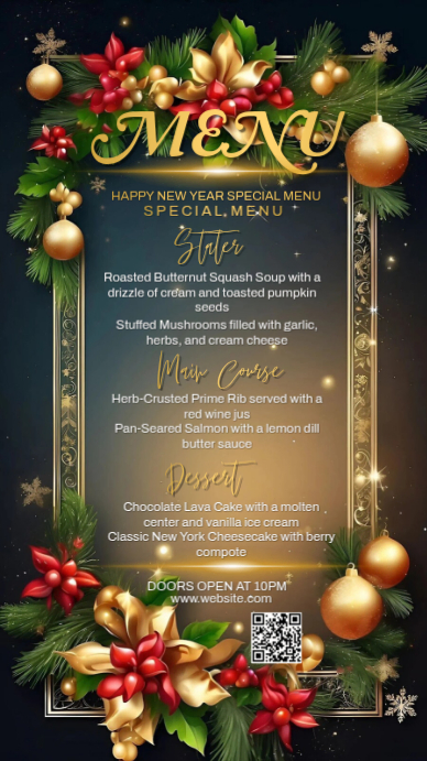 Plantilla de Black Maximalist New Year Menu Instagram Story | PosterMyWall
