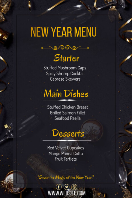 Black Maximalist New Year Menu Poster Template | PosterMyWall