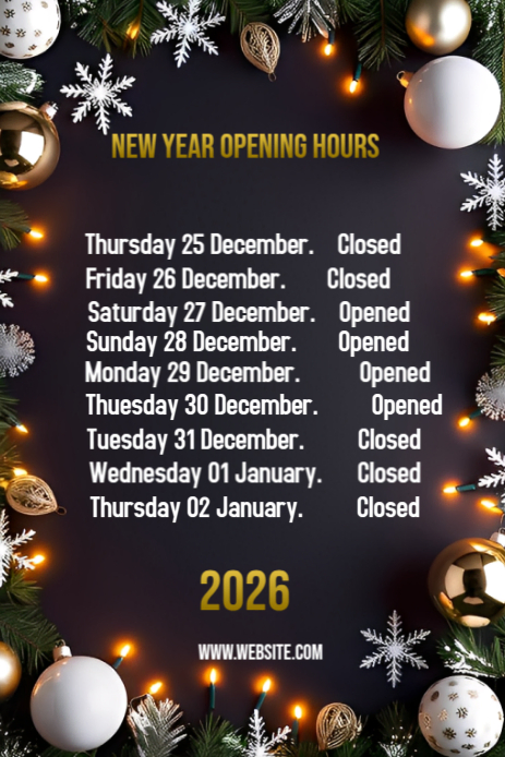 Copy of Black Maximalist New Year Opening Hours Flyer Pinterest Graphic ...