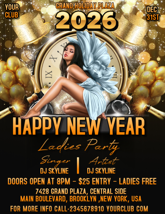 Black Maximalist New Year Party Flyer Flyer (us Letter) Template ...