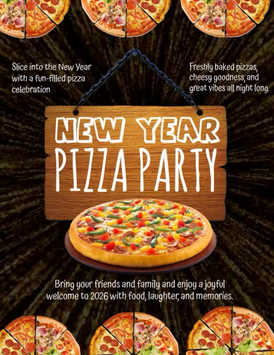 Black Maximalist New Year Pizza Party 2026 Flyer (us Letter) Template ...