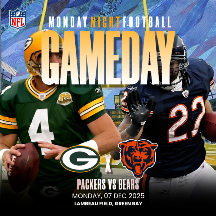 Black Maximalist Nfl Gameday: Packers Vs Bears Instagram Post Template | PosterMyWall