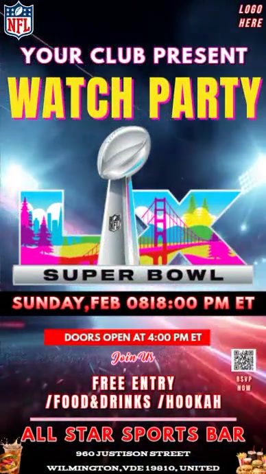 Black Maximalist Nfl Super Bowl Lx 2026 Watch Party Templates Tiktok ...