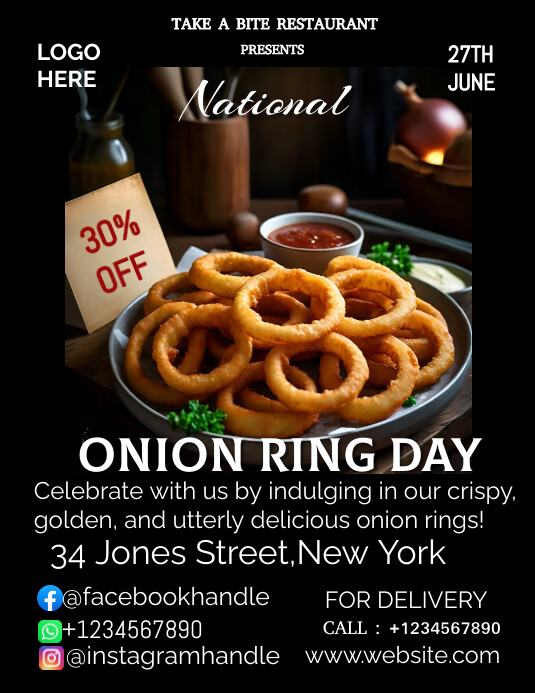 Black Maximalist Onion Ring Day Flyer (us Le Template | PosterMyWall
