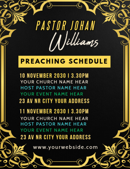 Copy of Black Maximalist Pastor Preaching Schedule Flyer (us Letter ...