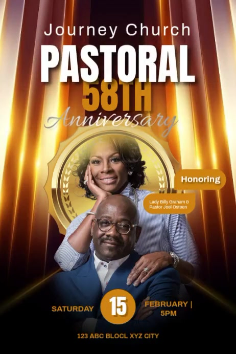 Black Maximalist Pastoral Anniversary Church Banner 4' × 6' Template ...