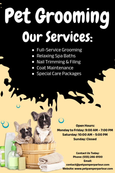 Black Maximalist Pet Grooming Poster Template | PosterMyWall