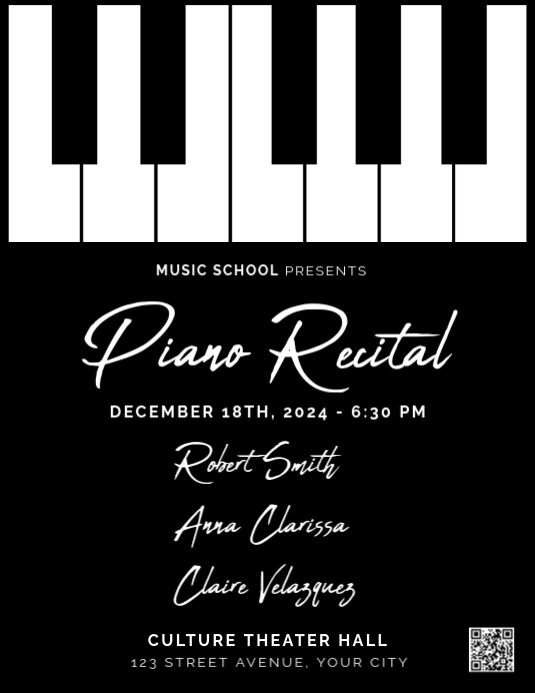 Black Maximalist Piano Concert Recital Flyer (us Letter) Templat ...
