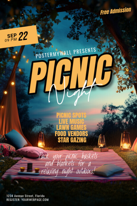 Black Maximalist Picnic Night Poster Template | PosterMyWall