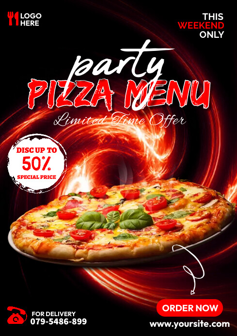 Black Maximalist Pizza Menu Party A4 Template | PosterMyWall