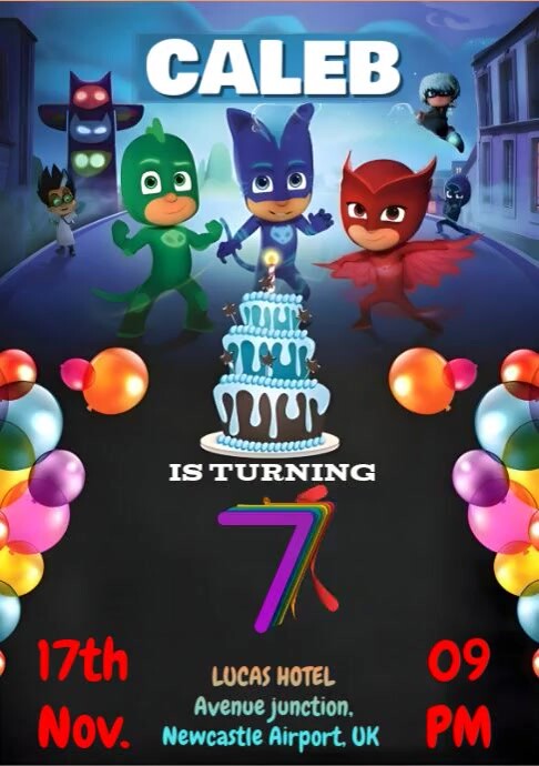 Copy of Black Maximalist Pj Mask Birthday Party Invitation Video A4 ...