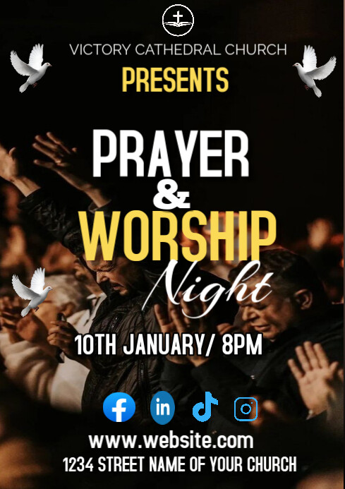 Plantilla de Black Maximalist Prayer And Worship Night Template A4 | PosterMyWall