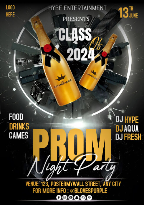 Black Maximalist Prom Night Party A4 Template | PosterMyWall