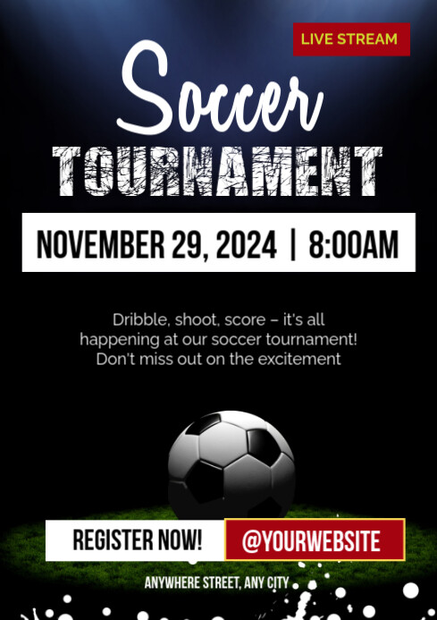 Copy of Black Maximalist Red And Yellow Colorful Soccer Tournament Flyer A4 | PosterMyWall