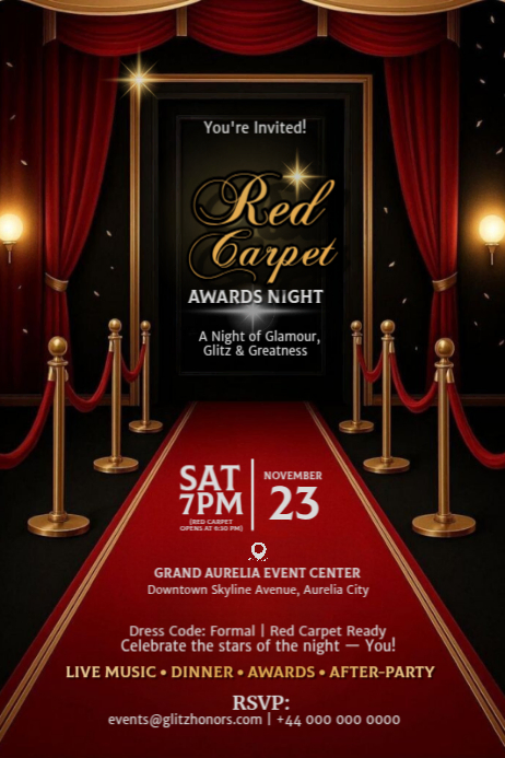 Black Maximalist Red Carpet Award Night Poster Template | PosterMyWall