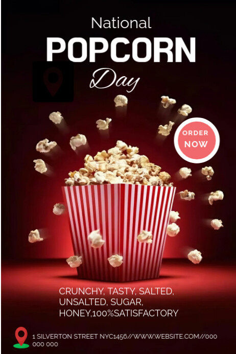 Black Maximalist Red Color National Popcorn Day Poster Template ...