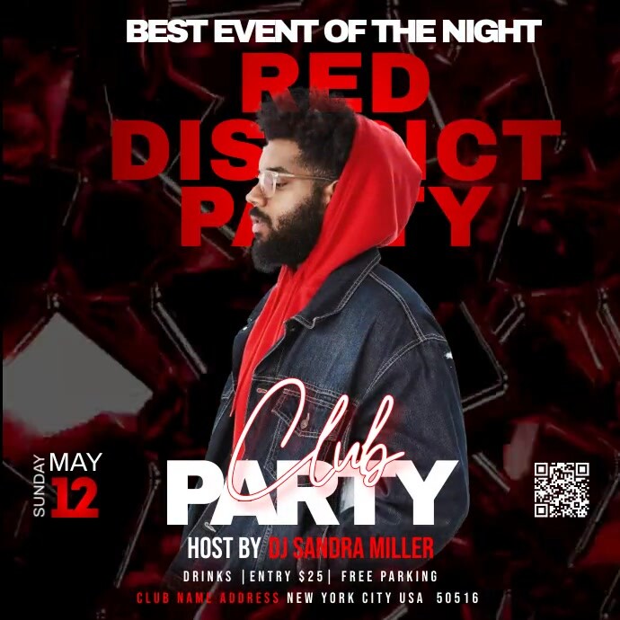 Black Maximalist Red District Party Instagram Template | PosterMyWall