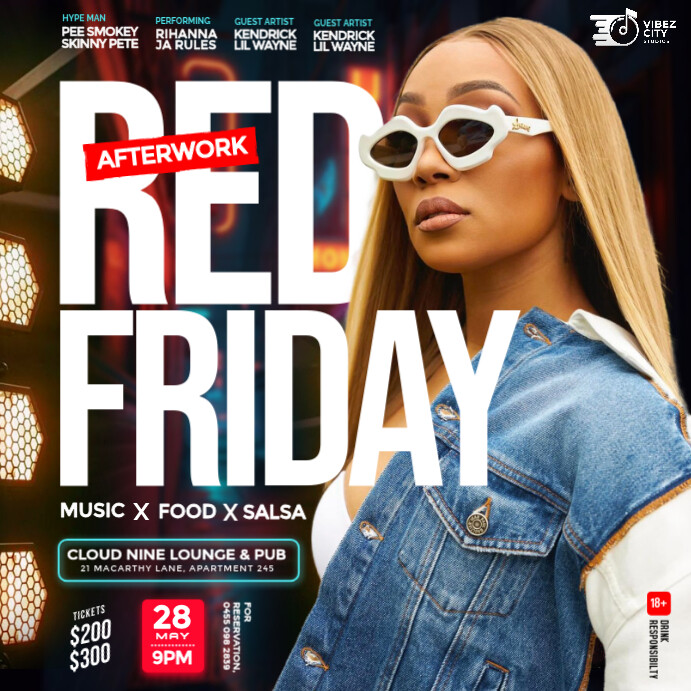 Copy of Black Maximalist Red Friday Night Party Event Flyer for Social ...