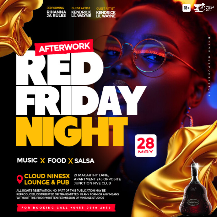 Copy of Black Maximalist Red Friday Night Party Event Flyer for Social ...