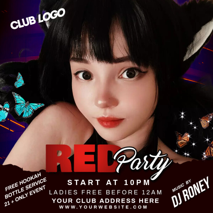 Black Maximalist Red Night Party Instagram Post Template | PosterMyWall