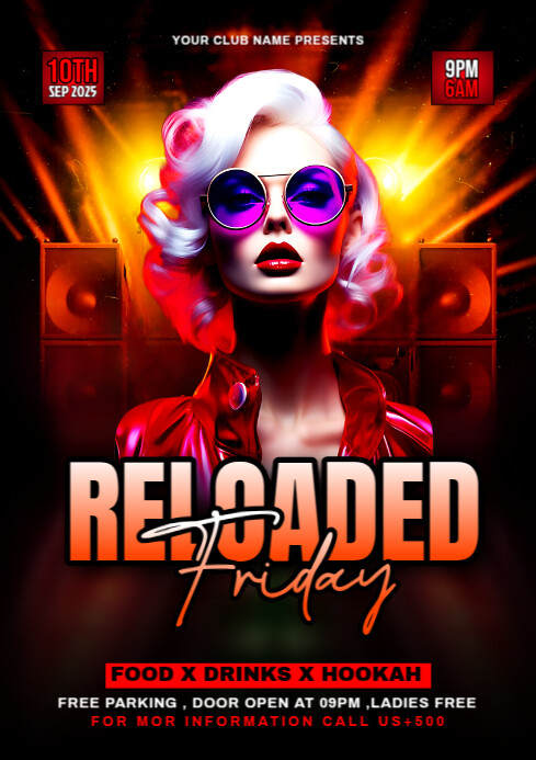 Black Maximalist Reloaded Friday Party A4 Template | PosterMyWall