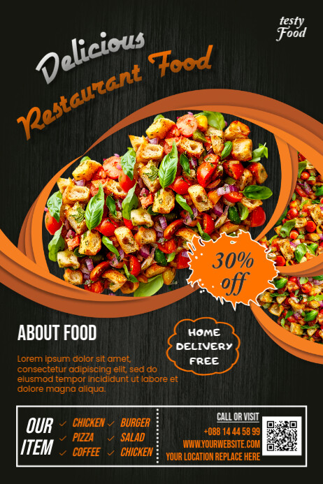 Black Maximalist Restaurant Food Poster Template | PosterMyWall