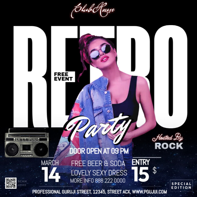 Copy of Black Maximalist Retro Night Party Instagram Post | PosterMyWall