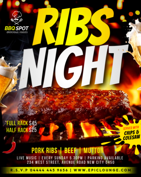 Plantilla de Black Maximalist Ribs And Beer Night Bbq Party Even ...