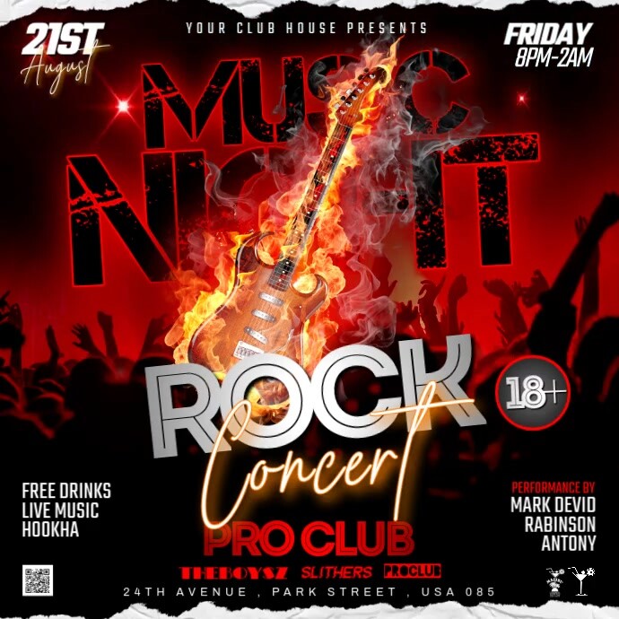 Black Maximalist Rock Concert Flyer Instagram Post Template | PosterMyWall