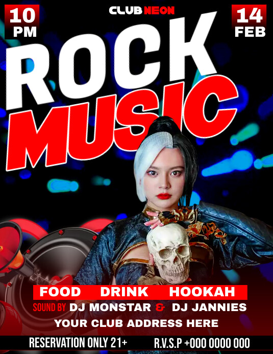 Black Maximalist Rock Music Night Club Party Templat | PosterMyWall