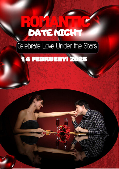 Black Maximalist Romantic Date Night A4 Template | PosterMyWall