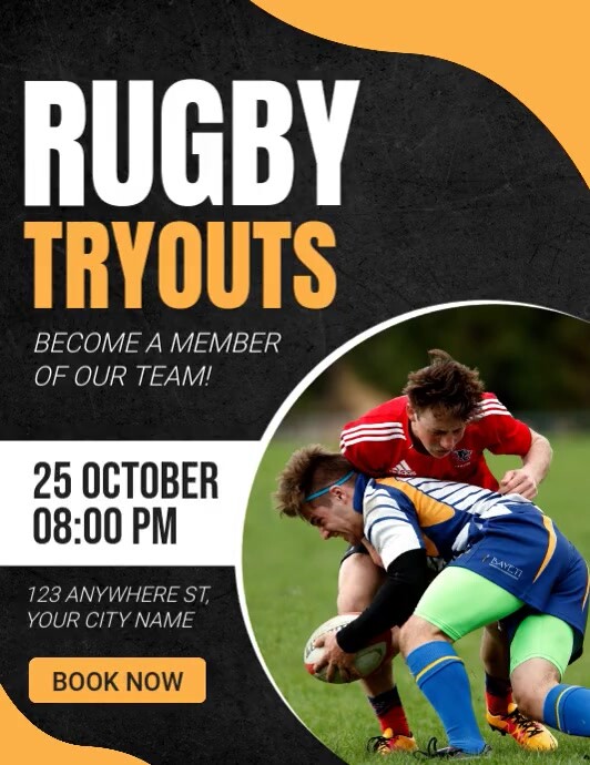 Black Maximalist Rugby Tryouts Flyer (us Letter) Template | PosterMyWall