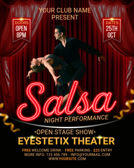 Black Maximalist Salsa Night Performance Instagram Portrait Template ...