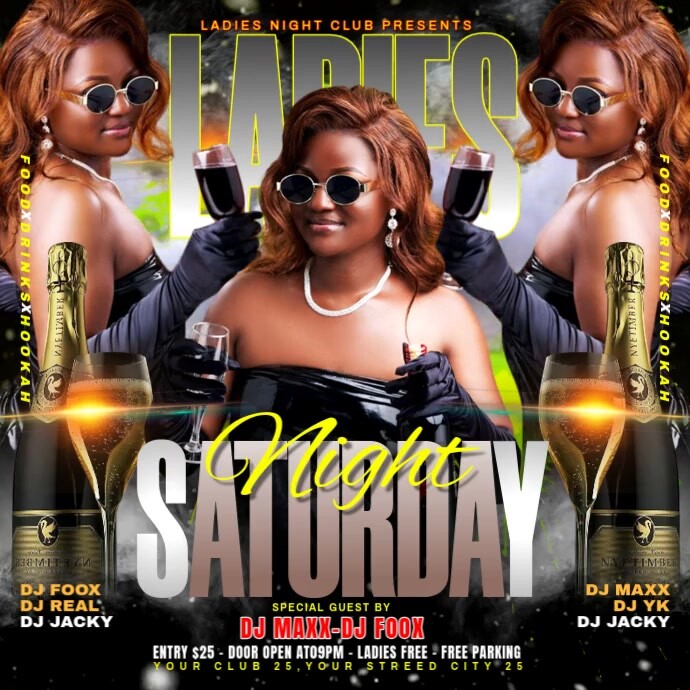 Black Maximalist Saturday Ladies Night Party Flyer Square (1:1 ...