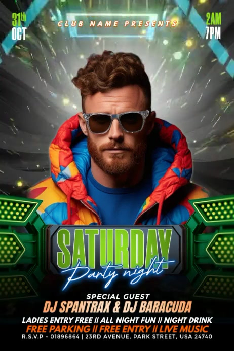 Black Maximalist Saturday Party Night Poster Template | PosterMyWall