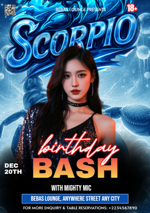 Black Maximalist Scorpio Birthday Bash A3 Template | PosterMyWall