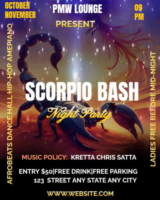 Black Maximalist Scorpio Zodiac Party Flyer Instagram Portrait Template ...