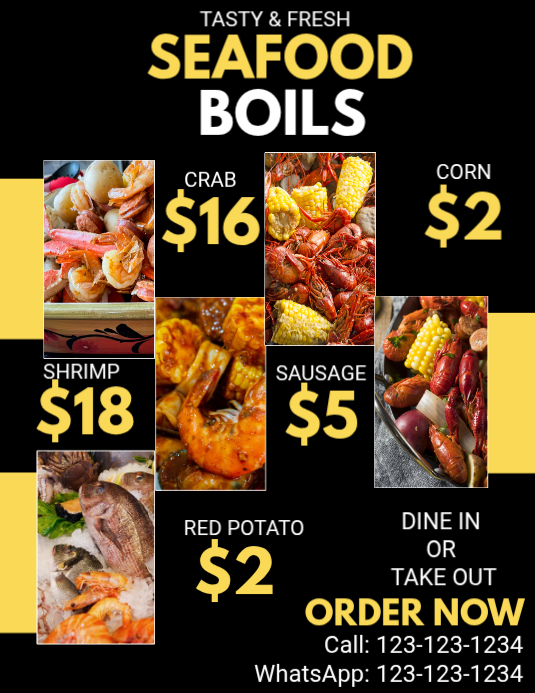 Black Maximalist Seafood Boil Flyer (us Letter) Template | PosterMyWall