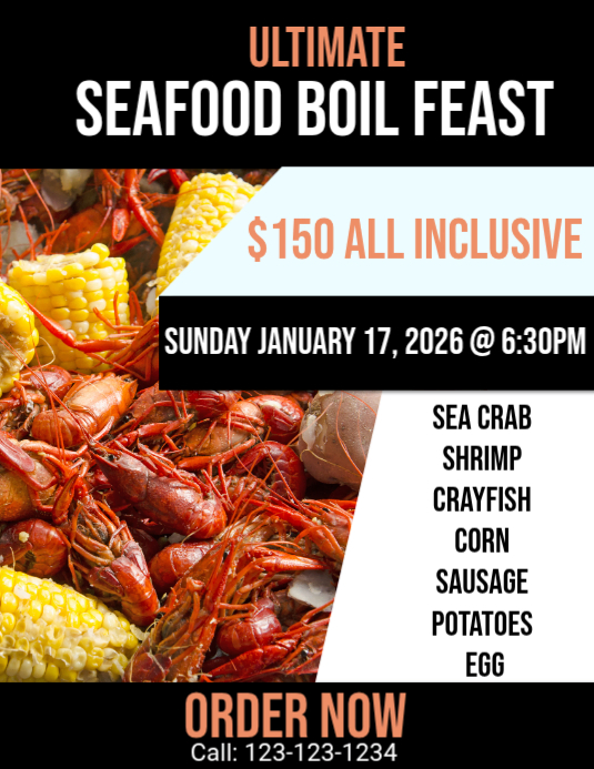 Black Maximalist Seafood Boil Flyer (us Letter) Template | PosterMyWall