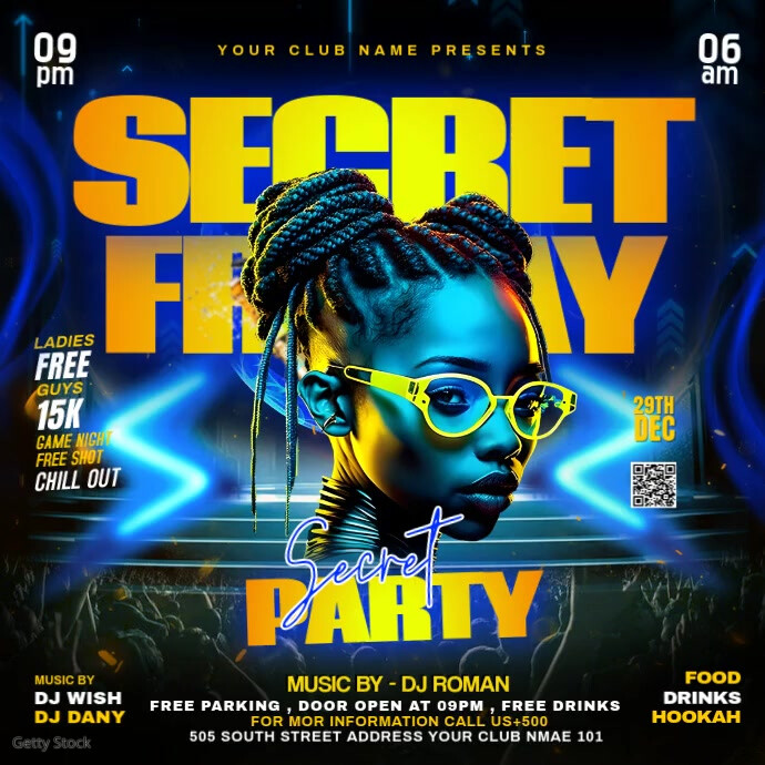 Black Maximalist Secret Friday Party Flyer Instagram Post Template ...