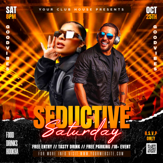 Black Maximalist Seductive Saturday Party Flyer Instagram Post Template ...