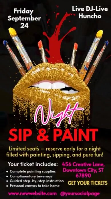 Black Maximalist Sip & Paint Night Instagram Story Template | PosterMyWall