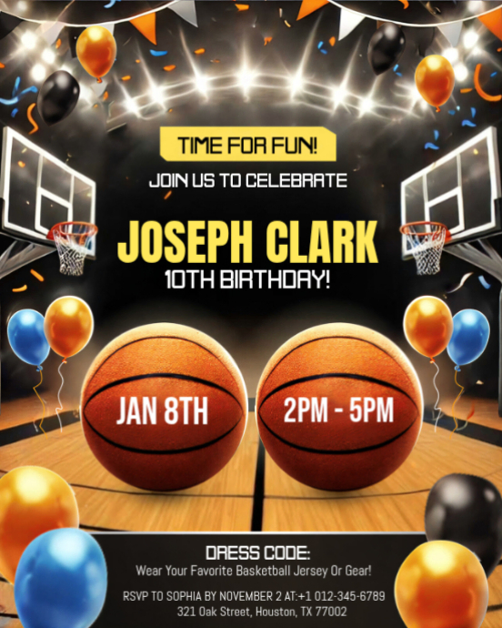 Black Maximalist Slam Dunk Basketball Birthday Party Invitation ...