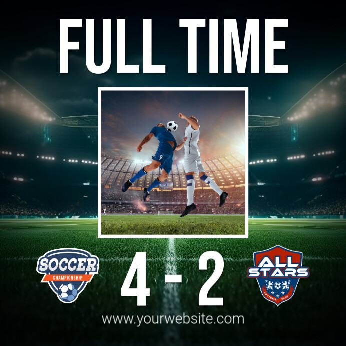 Black Maximalist Soccer Full Time Score Instagram Post Template ...