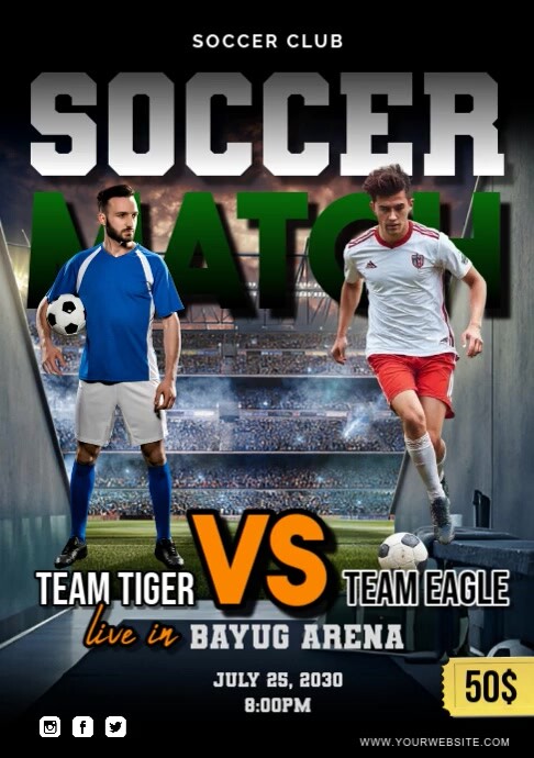 Black Maximalist Soccer Match A4 Template | PosterMyWall