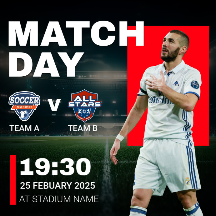 Black Maximalist Soccer Match Day Instagram Post Template | PosterMyWall