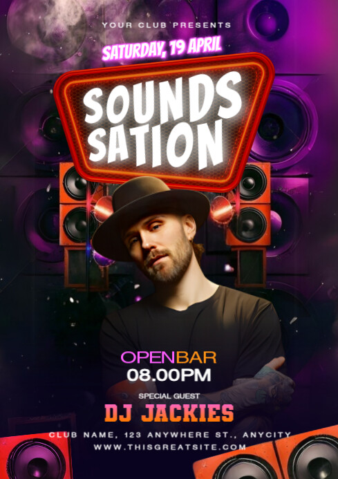 Black Maximalist Soundsation Night Party A4 Template | PosterMyWall