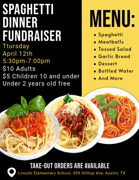 Black Maximalist Spaghetti Dinner Flyer (us Letter) Template | PosterMyWall